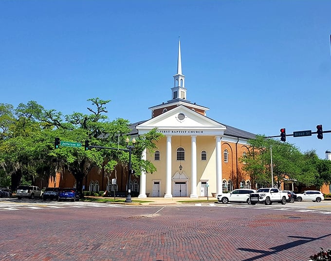 First Baptist's steeple reaches heavenward in Thomasville, where Jefferson meets Broad and Sunday services are followed by fried chicken worth sinning for.