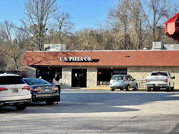 U.S. Pizza Co's stone facade has witnessed countless late-night pizza runs and friendship bonds.