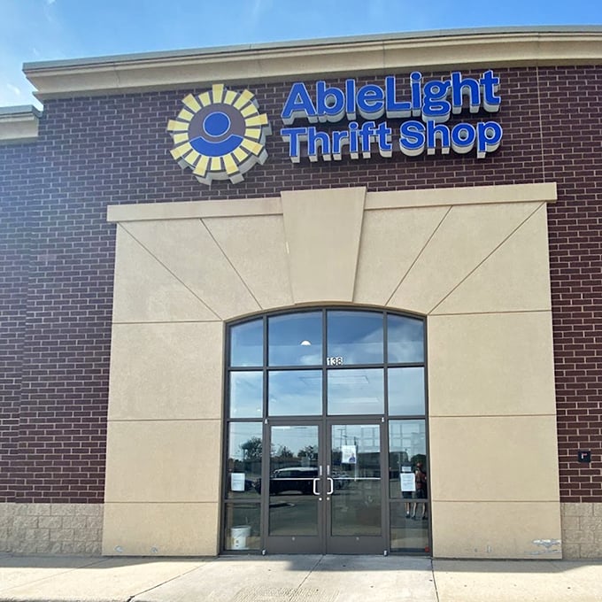 That bright logo and professional storefront prove thrift stores can look polished and inviting.