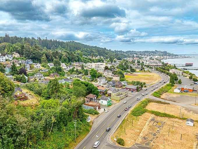Astoria's hillside panorama – a postcard-perfect town where the Columbia River meets the Pacific in dramatic fashion.