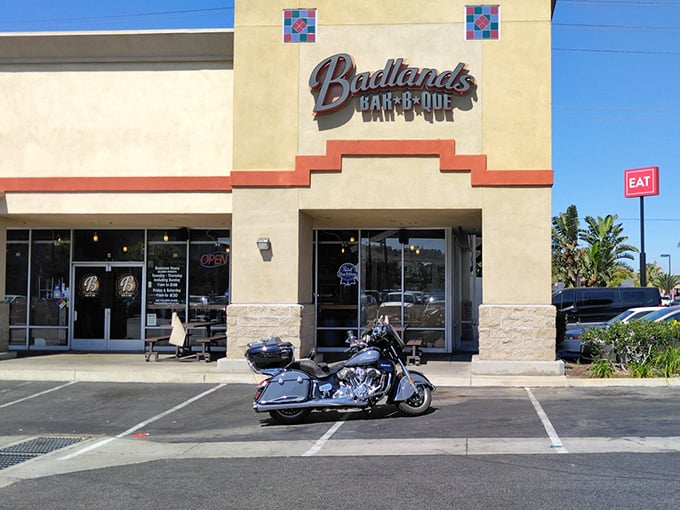 Even the motorcycle parked outside seems to know – Badlands BBQ is worth the ride from anywhere in California.