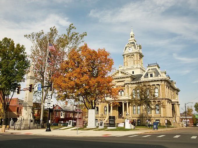 Rolling hills embrace Cambridge where the National Road once carried pioneers toward their western dreams.