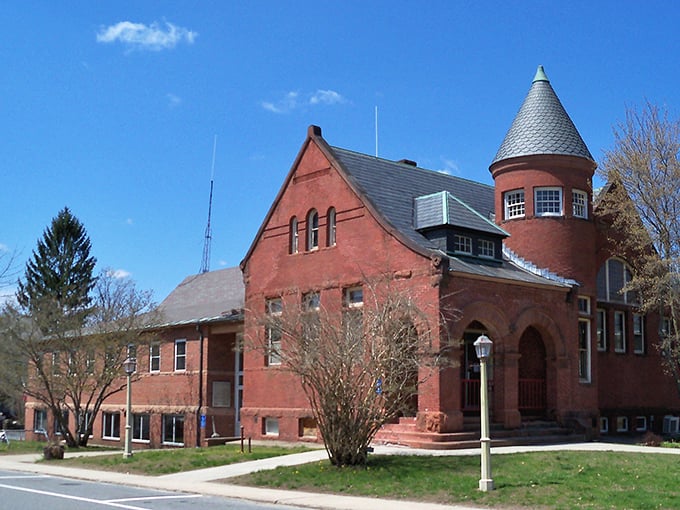 This red brick library stands as a testament to the town's commitment to education and preservation.