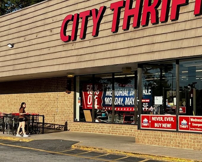 The "Never, Ever Buy New" philosophy displayed proudly – now that's commitment to thrifting!
