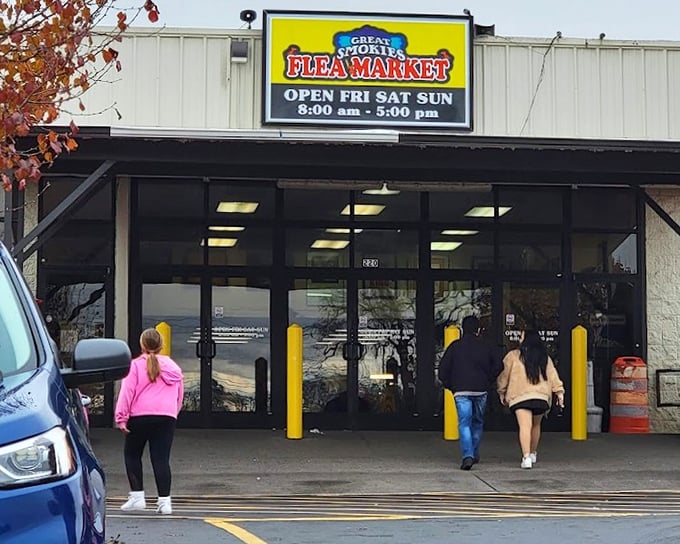 An aerial view of Great Smokies Flea Market – where parking lots fill with treasure seekers ready for their weekend adventure.