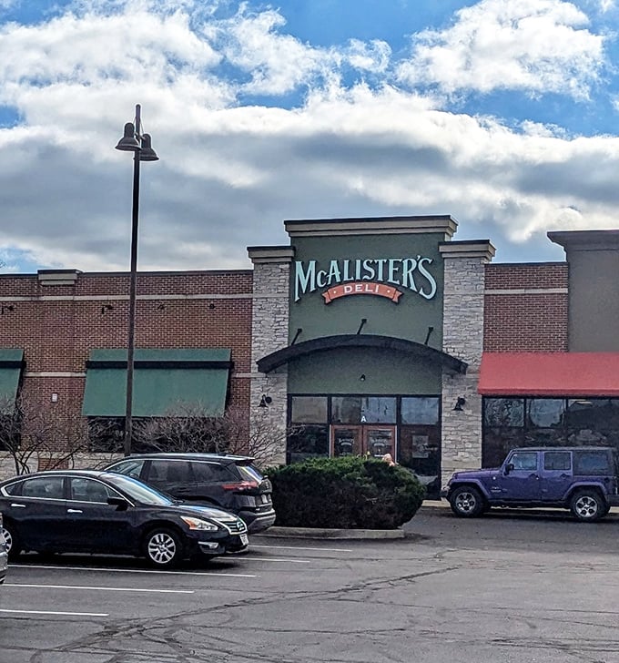 Blue skies and sandwich dreams! McAlister's impressive facade stands ready to welcome hungry travelers with a menu that goes far beyond basic sandwich fare.