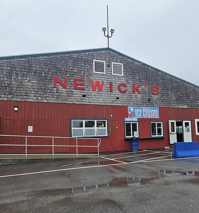 Newick's doesn't need fancy architecture—just that bold red sign and the promise of seafood that makes you forget your table manners.