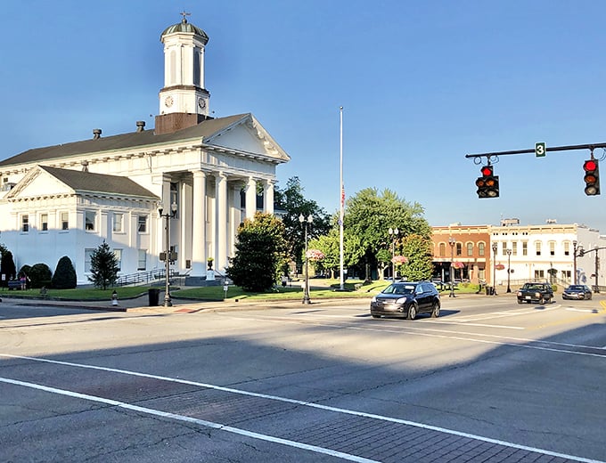 Classic brick buildings house modern businesses where college-town prices meet real-world budgets in beautiful downtown settings.
