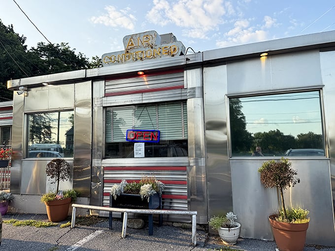 Route 30 Diner's silver exterior isn't just shiny—it's practically blinding in the midday sun, a chrome mirage promising pancakes in the heart of Amish Country.