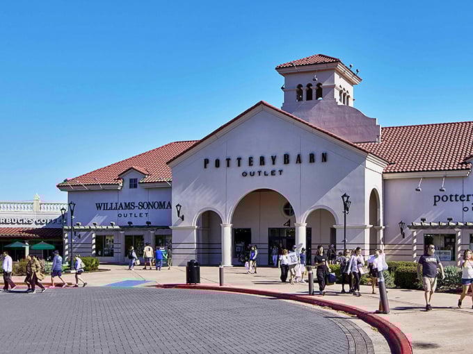 Mediterranean-inspired architecture creates shopping magic, transforming bargain hunting into a vacation-like experience for everyone.
