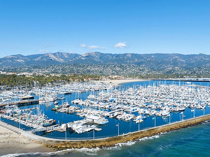 Marina life thrives where hundreds of boats bob peacefully in waters protected by the Santa Barbara breakwater.