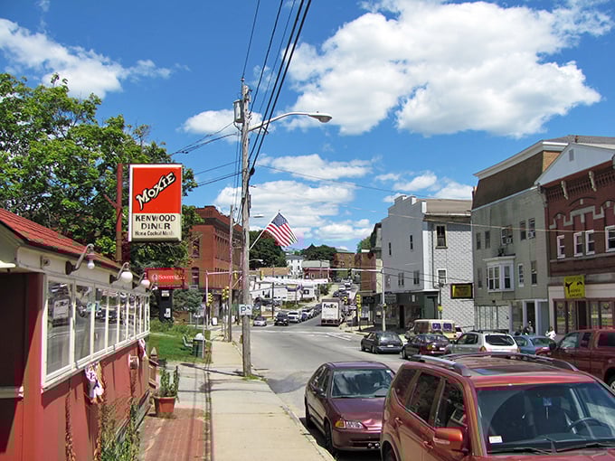Spencer’s downtown hums with small-town energy, where classic diners, local shops, and a proud flag create a slice of everyday Americana.