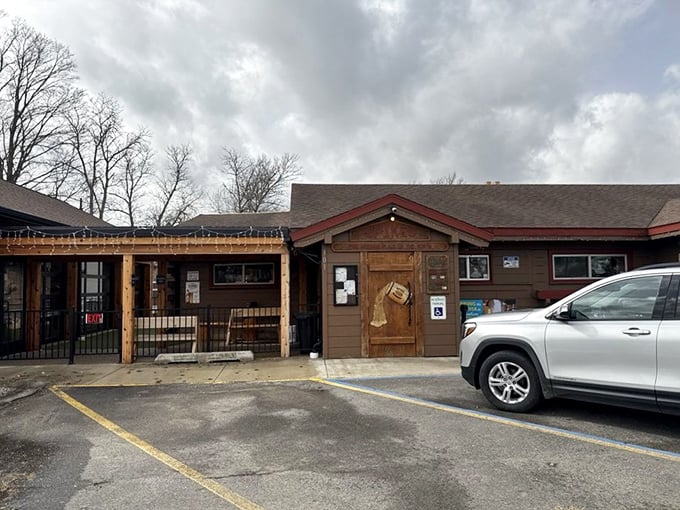 This weathered roadhouse exterior hides comfort food that'll warm your soul after any outdoor adventure.