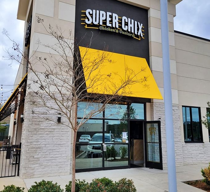 The modern exterior might look corporate, but the chicken inside is anything but – hand-breaded perfection awaits.