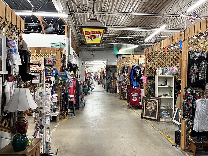 Warehouse-style shopping with vintage charm creates the perfect atmosphere for discovering genuine finds.