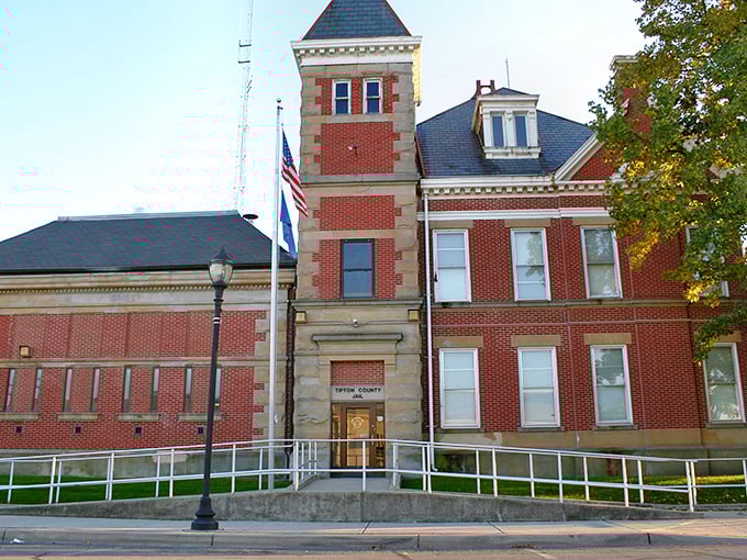 Law and order architecture! Tipton County's jail combines brick-and-mortar authority with flag-waving patriotism in a building that says "we're serious about justice but stylish about it."