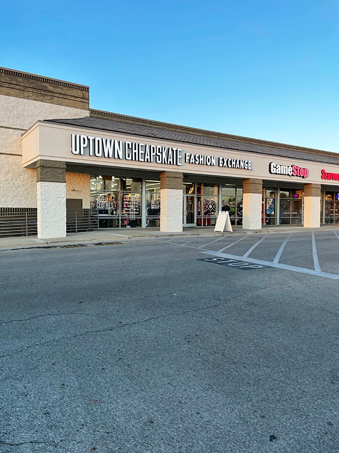 Nestled between GameStop and other retail stores, this Uptown Cheapskate elevates thrifting to a boutique experience.