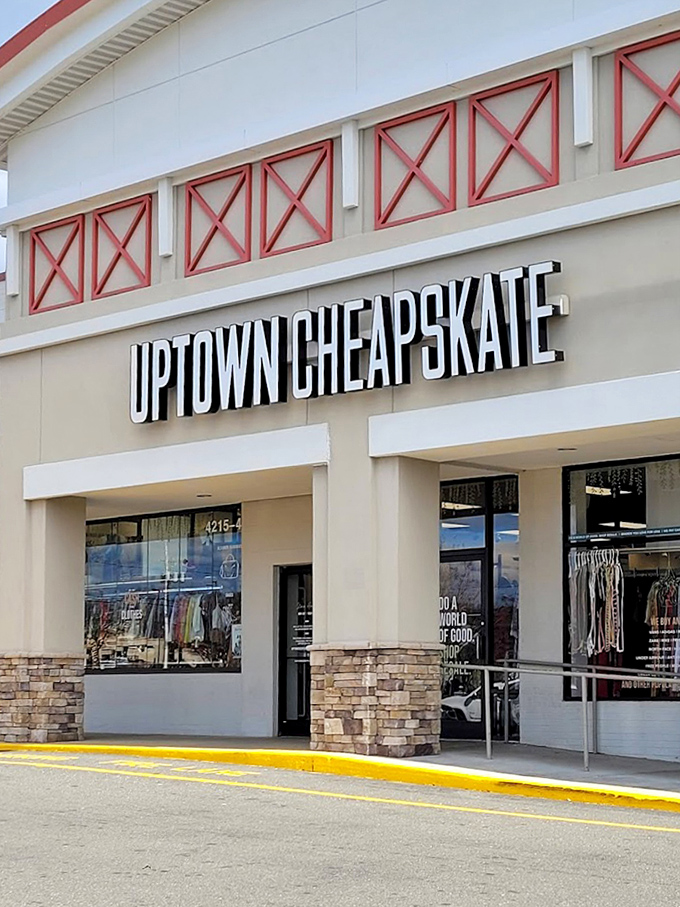 Stone accents and clean design make secondhand shopping feel like visiting an upscale boutique.