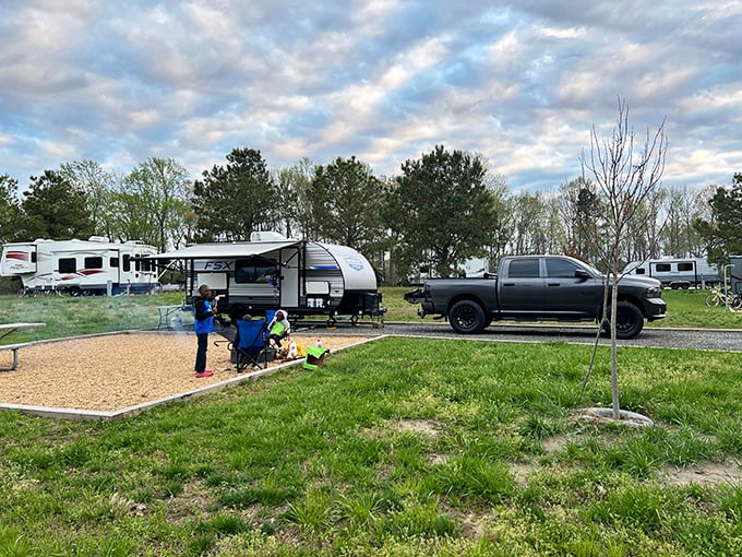 Family memories in the making. The campground's spacious sites offer room for both camping gear and those inevitable "I'm bored" activities.