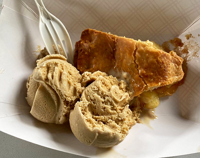 Apple pie à la mode: where warm cinnamon-spiced apples meet cold coffee ice cream. It's the temperature tango your taste buds have been waiting for.