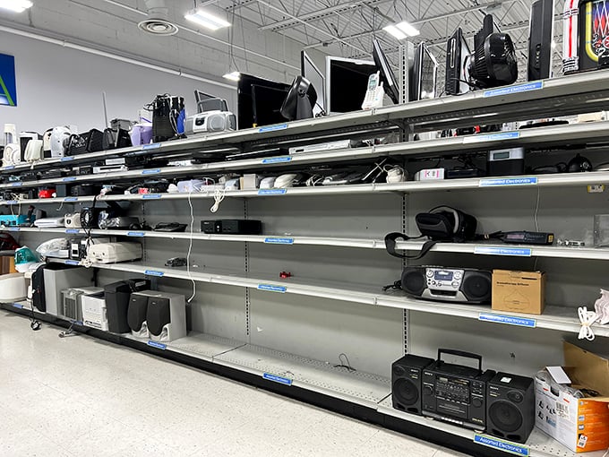 Electronics section looking a bit picked over, but remember—someone's abandoned boom box could be your next conversation piece.