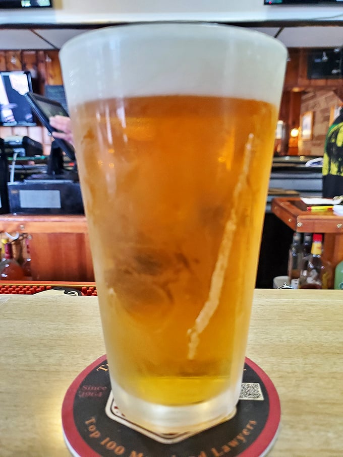 A cold beer at Schultz's isn't just a beverage—it's the perfect diplomatic liaison between your taste buds and that spicy Old Bay seasoning.
