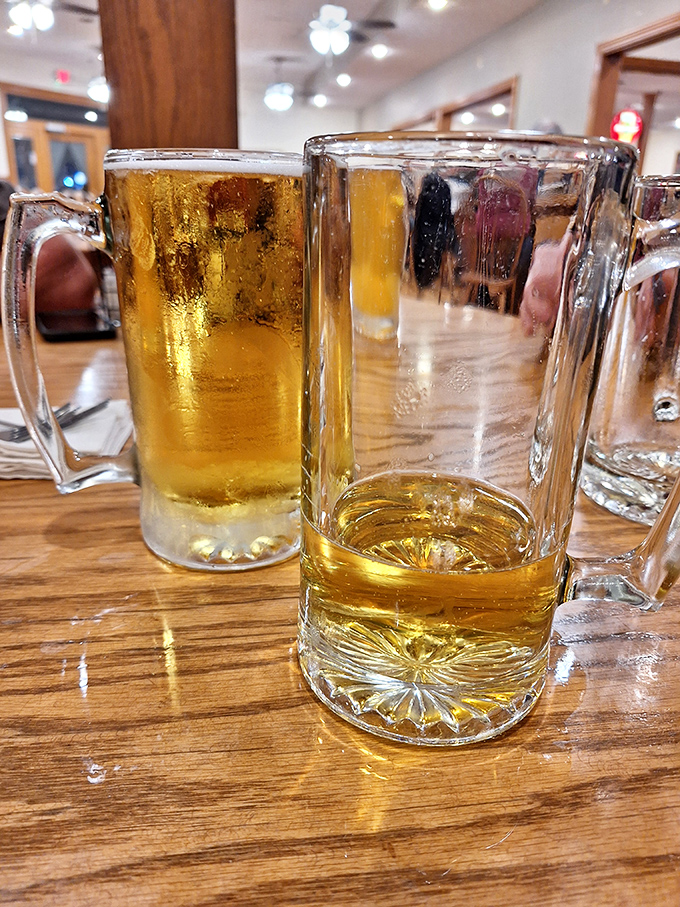 Cold beer in frosty mugs—civilization's perfect answer to a long day. Simple pleasures that remind you why sometimes the classics need no improvement.