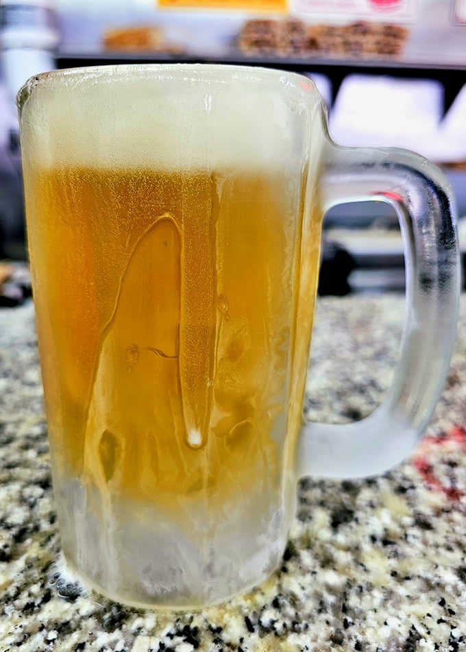 The frosty mug of draft beer—nature's perfect companion to a burger. That condensation on the glass is practically begging you to take a sip.