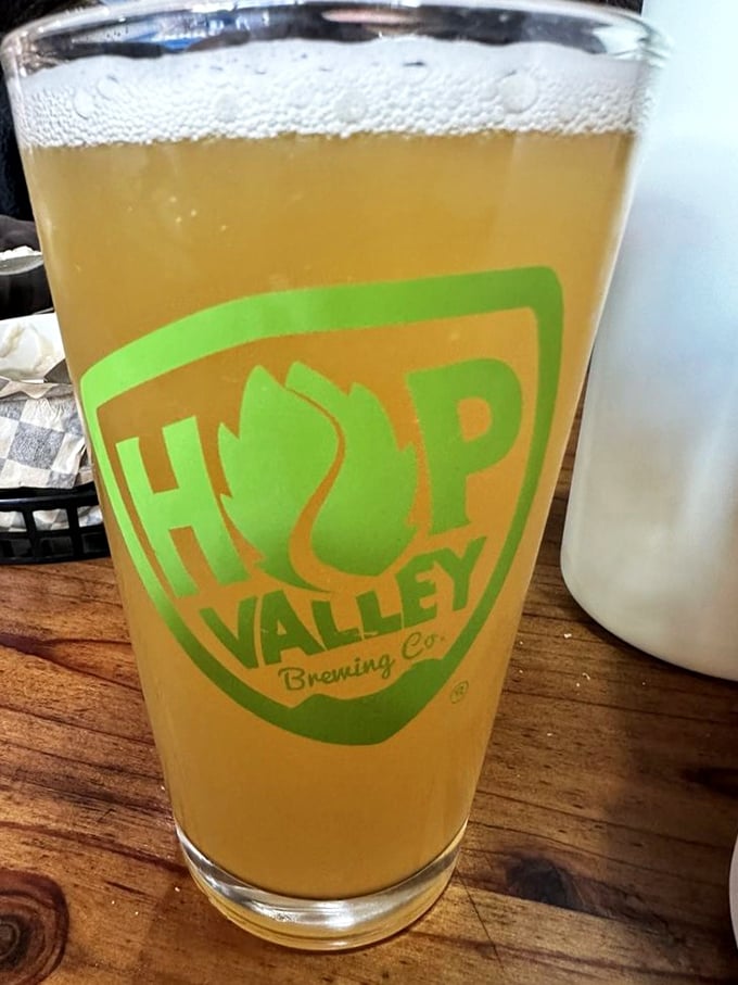 Nothing complements fresh seafood like a local brew—Hop Valley's crisp offering provides the perfect palate-cleansing counterpoint.