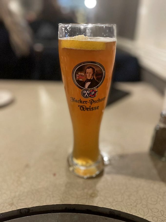 A proper Wisconsin meal deserves a proper Wisconsin beer. That Hacker-Pschorr Weisse isn't just a drink—it's liquid tradition in a glass.