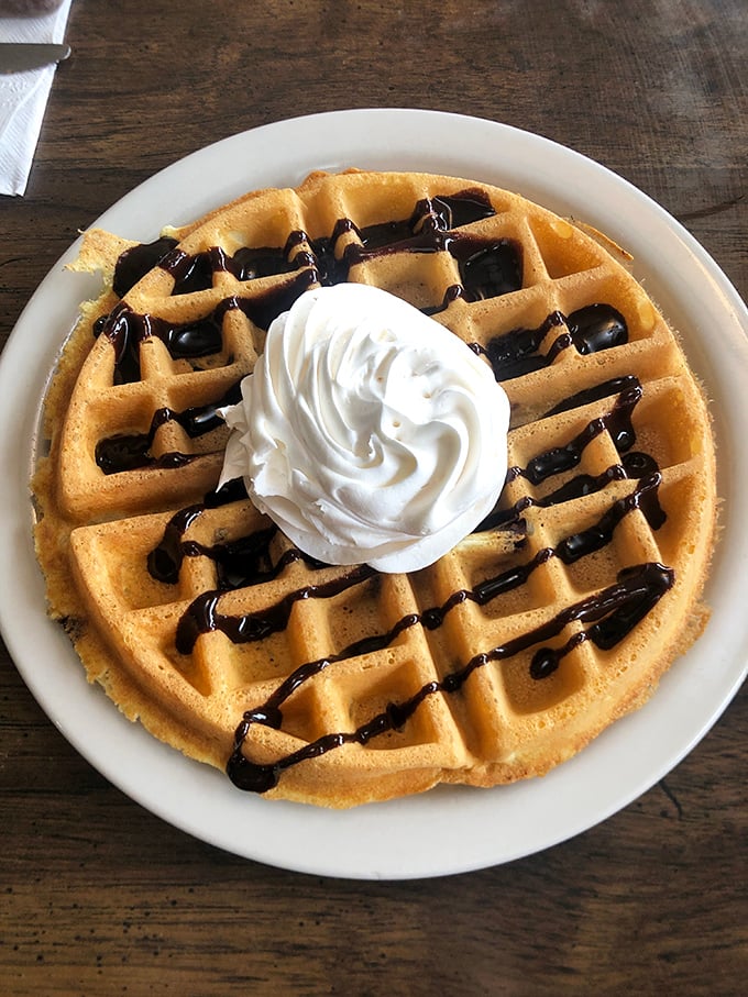 A waffle that's achieved architectural perfection. Those deep squares aren't just for holding syrup—they're little pools of breakfast bliss waiting to be discovered.