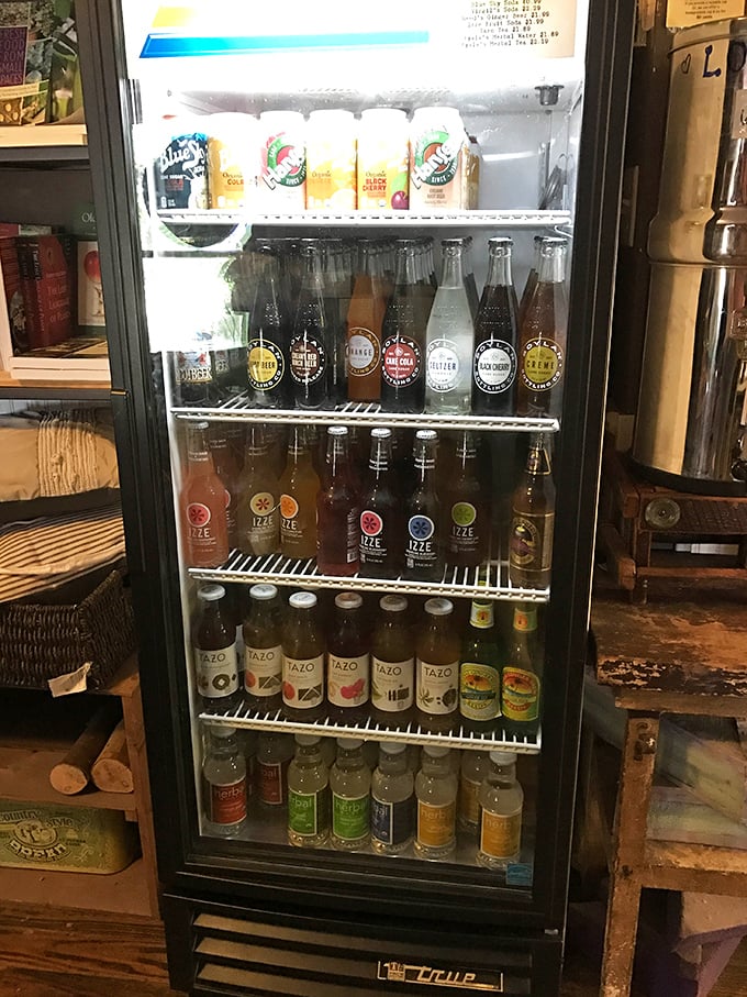 The refrigerator isn't just storing drinks – it's preserving happiness in bottle form, from craft sodas to artisanal teas.