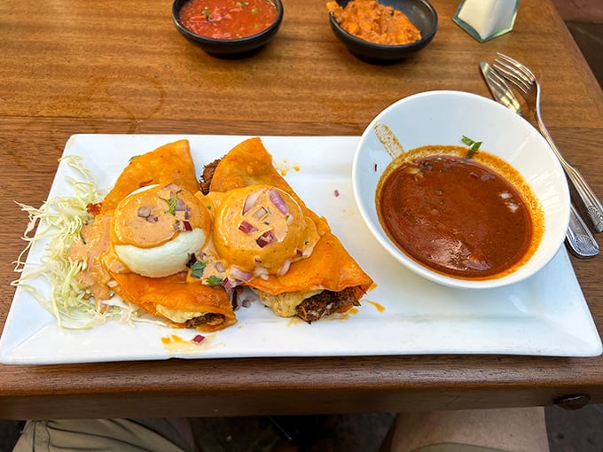 Birria tacos that look like they've been taking glamour shot lessons—crispy, stuffed with savory goodness, and ready for their Instagram close-up.
