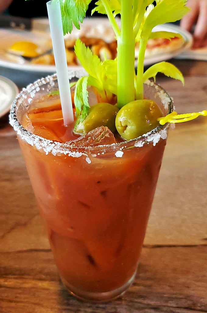 A Bloody Mary that's practically a salad in disguise. Those olives count as vegetables, making this practically a health drink.