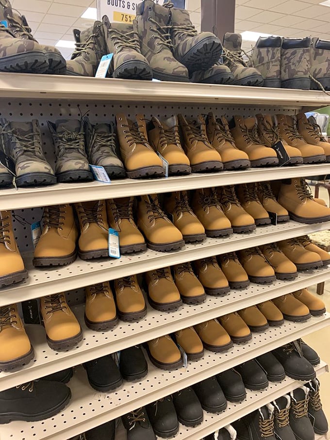 Boot paradise! These rugged workhorses and tactical footwear stand at attention, ready for their next adventure at a fraction of retail.