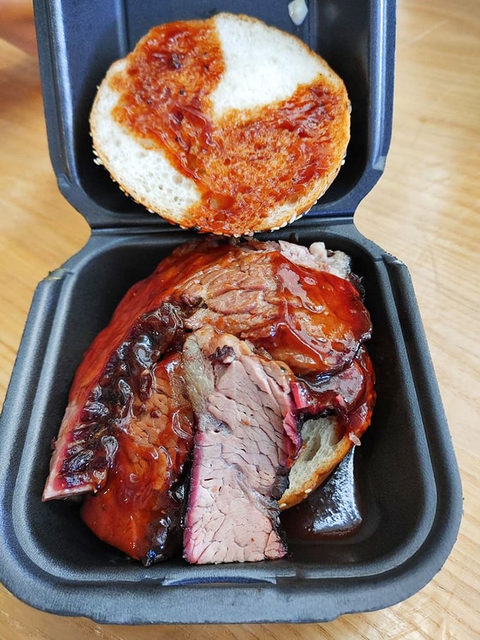 The brisket sandwich in its natural habitat—simple, unadorned, and absolutely magnificent. No Instagram filter required for this beauty.