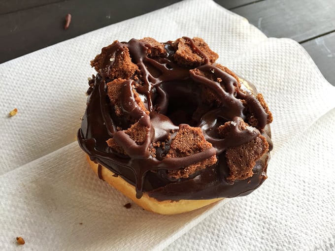 This brownie brittle donut doesn't just cross dessert boundaries—it demolishes them, creating a chocolate experience that requires a moment of silence.