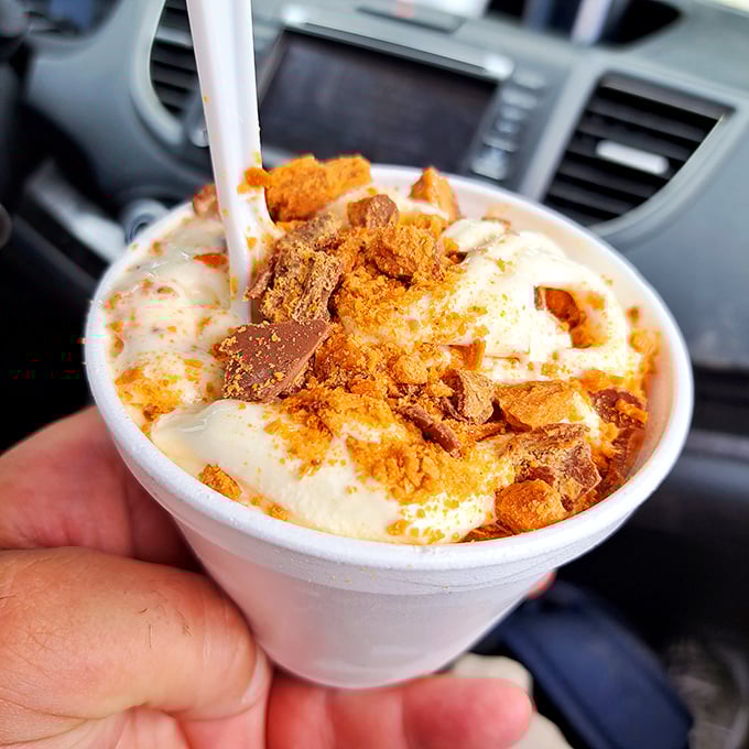 The Butterfinger Cyclone doesn't just satisfy a sweet tooth—it throws a full-scale carnival for every taste bud in your mouth.