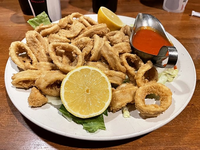 Calamari so perfectly fried it should win an Olympic medal. The golden coating gives way to tender squid while that marinara stands by for dunking duty.