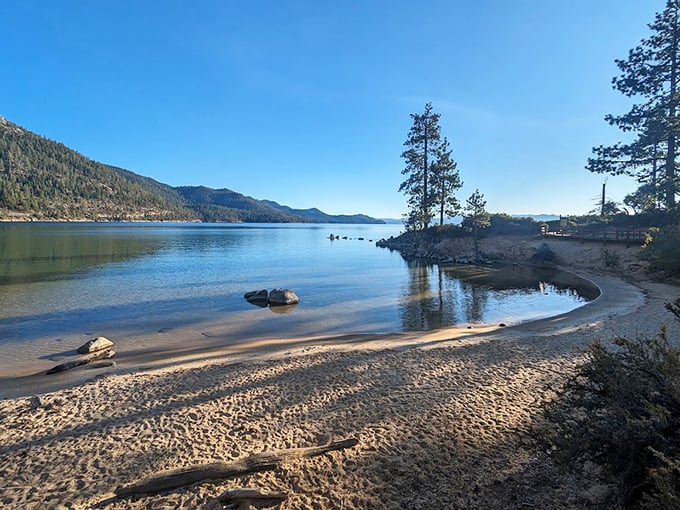 Morning tranquility at its finest. That curve of shoreline looks like Earth's perfect smile.