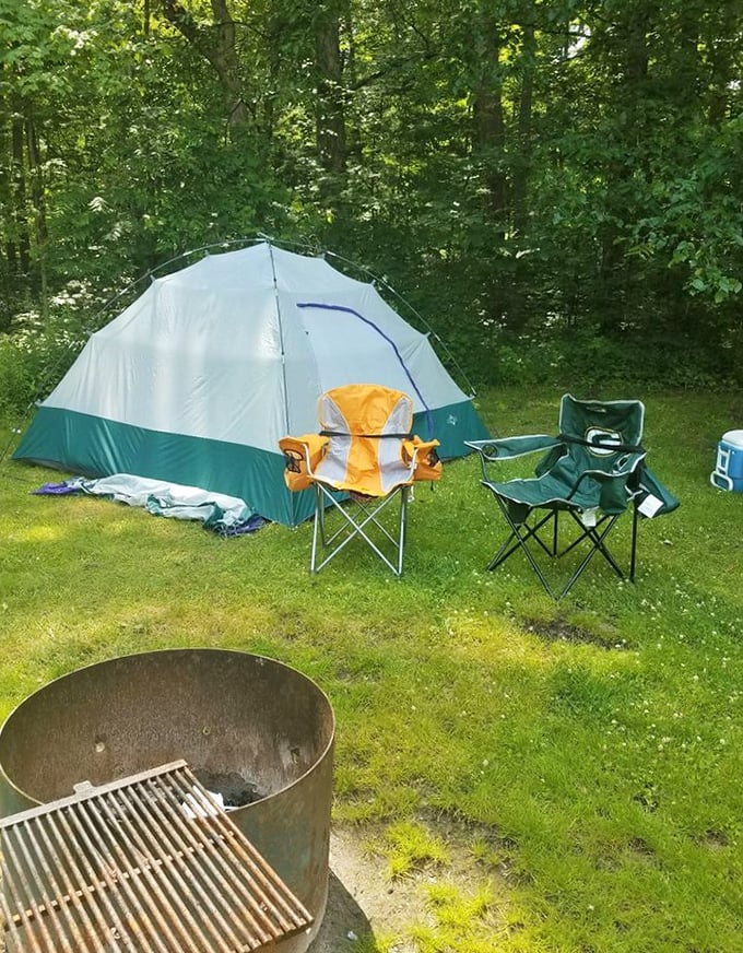 Camping 101: One tent, two chairs, and zero emails. This simple setup at Chain O' Lakes promises the kind of reset button modern life desperately needs.