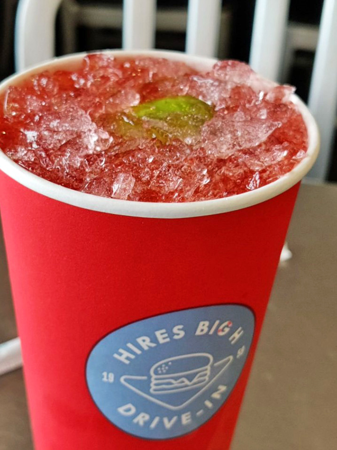 That vibrant cherry limeade brings a splash of color and zing to your meal—like a little flavor firework in a cup.