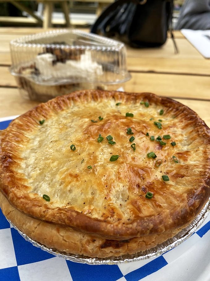 Golden, flaky crust sealing in savory secrets. This chicken pot pie isn't just comfort food – it's architectural genius with a side of nostalgia.
