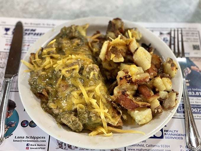 Chili verde omelet: Where breakfast meets California's Mexican food heritage in a marriage so perfect it should have its own reality show.