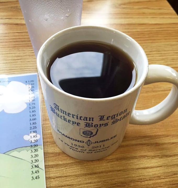 The coffee comes in mugs with character, strong enough to jumpstart your day but smooth enough to enjoy while plotting your next breakfast adventure.