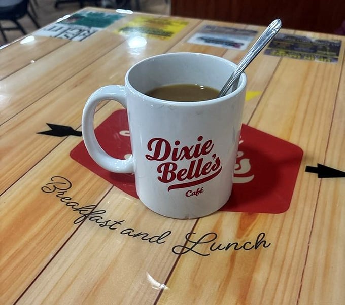 The coffee mug says it all—Dixie Belle's knows that breakfast without good coffee is just sleep-eating.