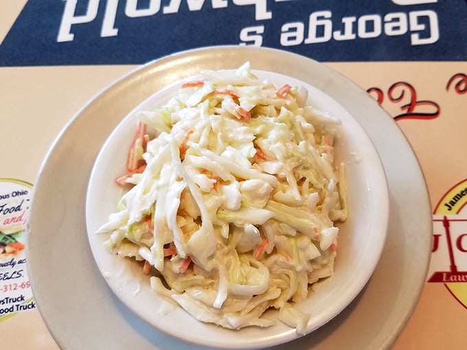 Fresh coleslaw that provides the perfect crisp counterpoint to all that warm, comforting breakfast richness surrounding it.