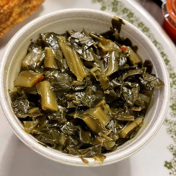These collard greens aren't just a side dish – they're a statement. Tender, flavorful, and cooked with the kind of care that turns vegetables into something transcendent.