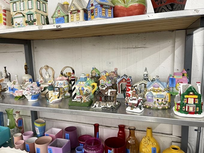 Miniature houses and whimsical teapots create a village of collectibles, each piece yearning to become someone's conversation starter.