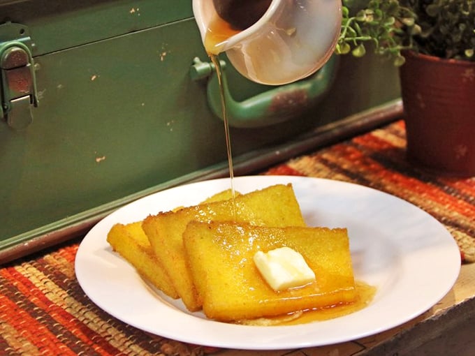 Cornmeal mush with butter and syrup—proof that sometimes the simplest dishes deliver the most profound satisfaction. Grandma would approve.